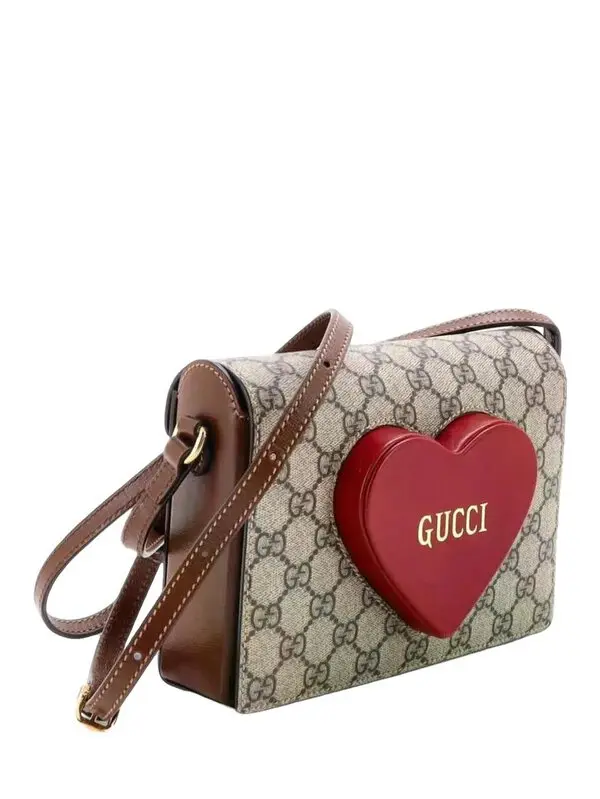 Gucci Logo Heart Gg Coated Canvas Crossbody Bag - Brown
