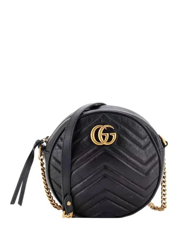 Gucci Gg Marmont Round Shoulder Bag Matelasse Leather Mini Crossbody Bag - Black