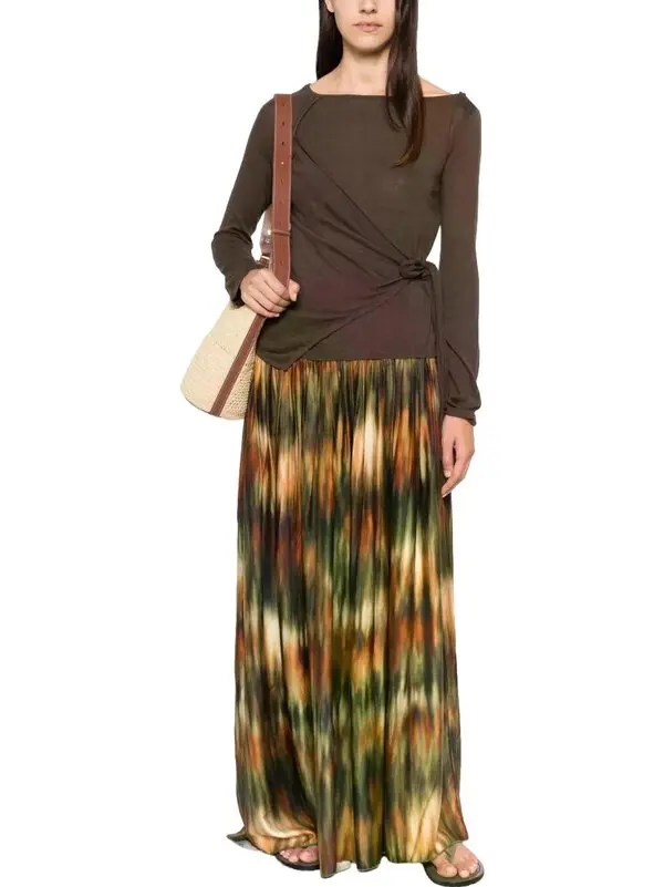 CONNOR&BLAKE Abstract-print Smocked-waist Maxi Skirt - Green