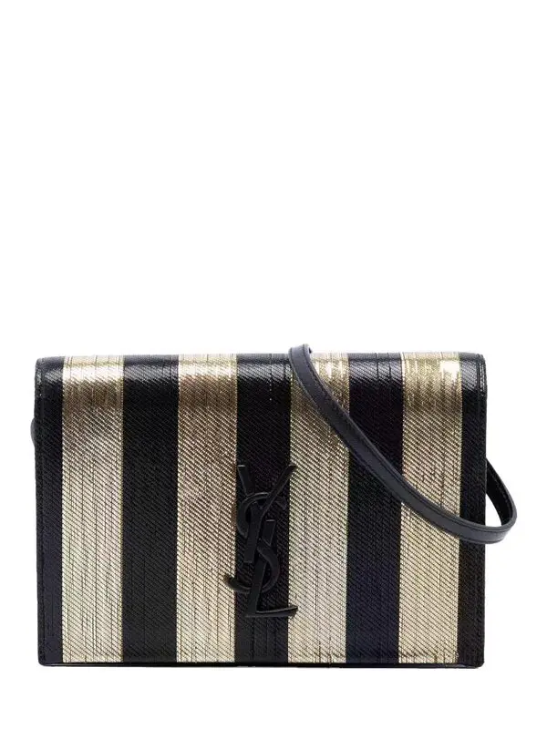 Saint Laurent 2018 Metallic Striped Fabric Monogram Kate Crossbody Bag - Gold