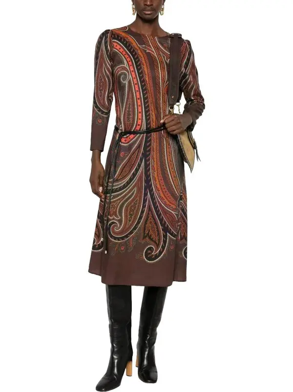 Etro Paisley-print Long-sleeve Dress - Brown