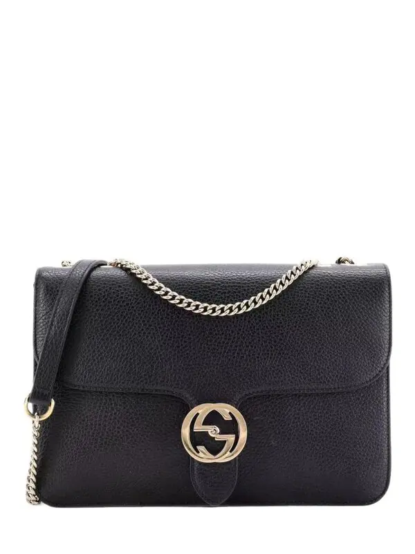 Gucci Interlocking Leather Medium Shoulder Bag - Black