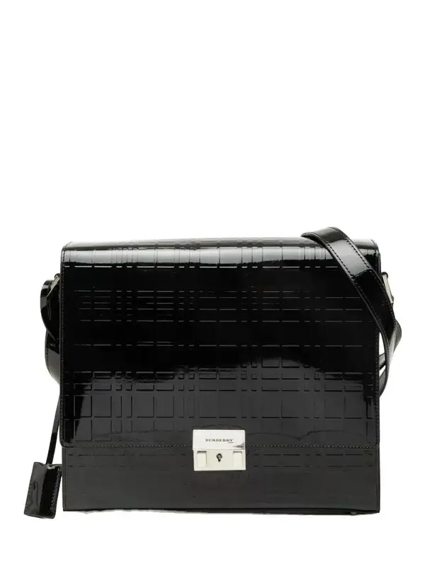 Burberry 2000-2017 House Check Embossed Patent Crossbody Bag - Black