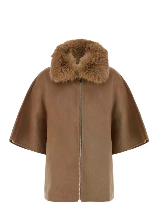 GIOVANNI PARIS Clementine Faux-fur Collar Cape - Brown