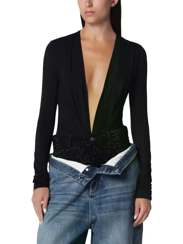 Andamane Zelda Plunging V-neck Bodysuit - Black