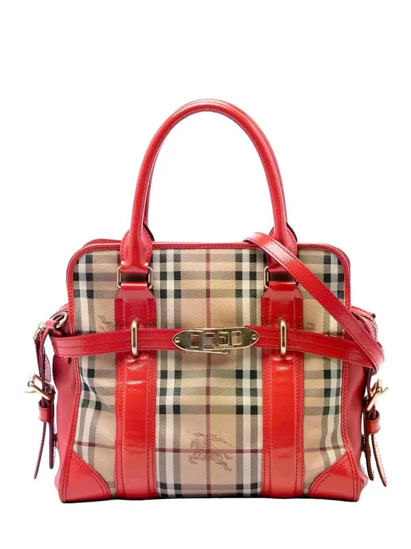 Burberry 2000-2017 Haymarket Check Coated Canvas Minford Portrait Satchel - Red