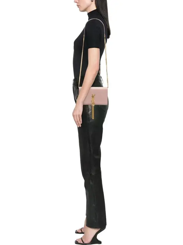 Saint Laurent 2018 Smooth Calfskin Monogram Kate Tassel Wallet On Chain Crossbody Bag - Pink