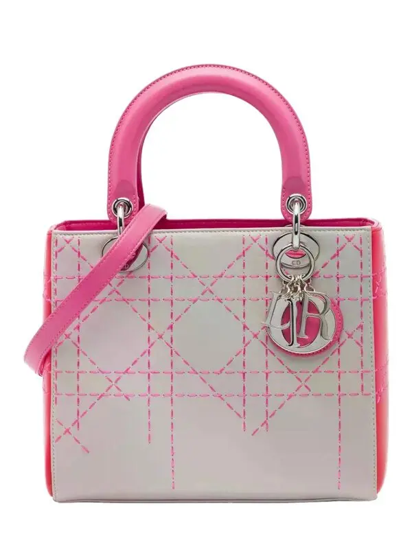 Dior 2014 Medium Tricolor Lambskin Macrocannage Stitched Lady Satchel - Grey
