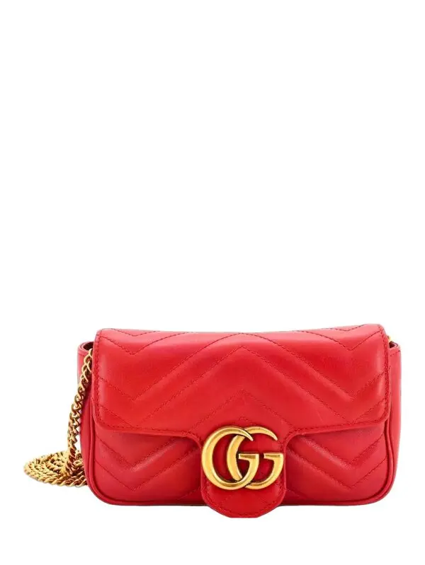 Gucci Gg Marmont Flap Bag Matelasse Leather Super Mini Crossbody Bag - Red