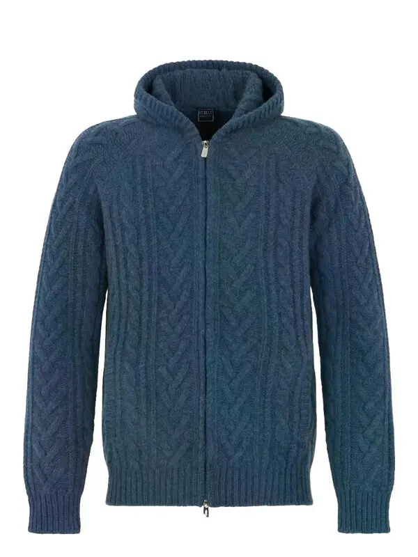 Fedeli Cable-knit Hooded Cardigan - Blue