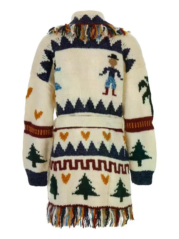 FRANTIC December Fringe-trimmed Belted Cardigan - Neutrals