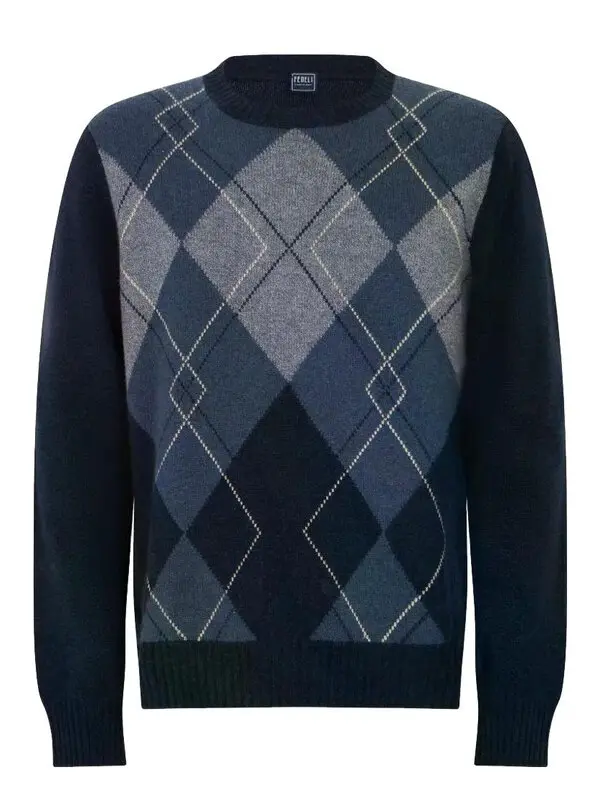 Fedeli Argyle-intarsia Cashmere Sweater - Blue