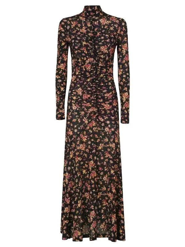 Ulla Johnson Ida Floral-print Ruched Midi Dress - Black