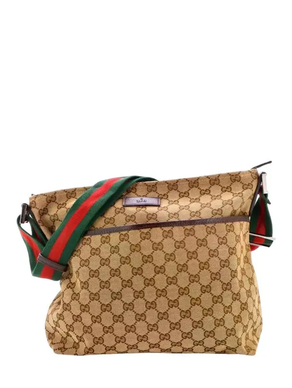 Gucci Front Pocket Web Messenger Gg Canvas Medium Crossbody Bag - Brown