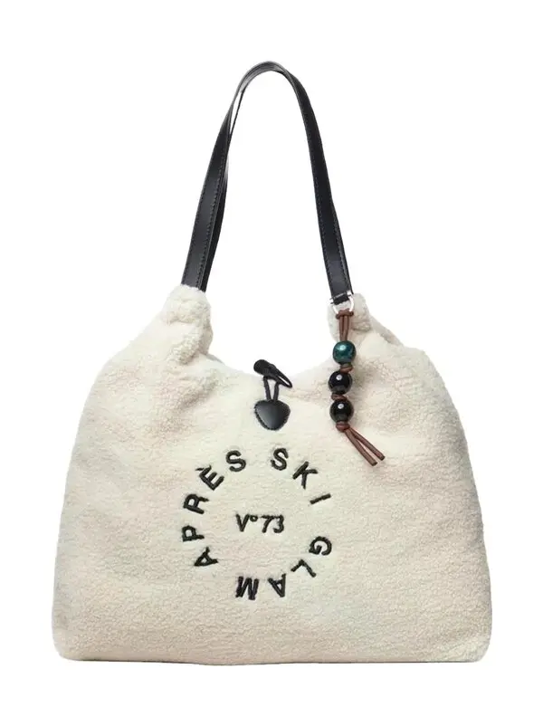 V°73 Teddy-effect Embroidered Shoulder Bag - Neutrals