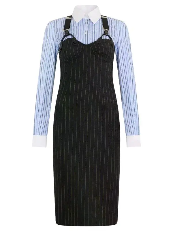 Moschino Pinstriped Suspender-style Midi Shirt Dress - Black