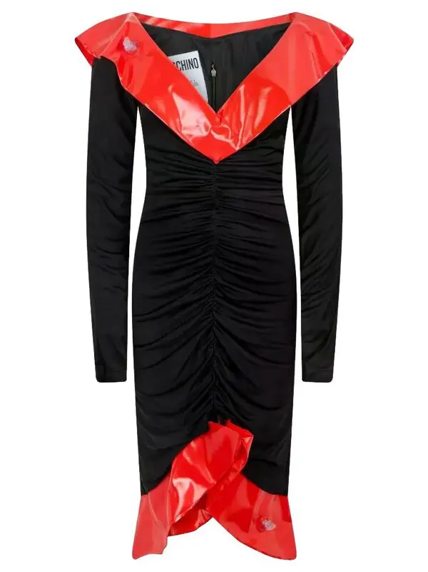 Moschino Long-sleeve Ruched Midi Dress - Black