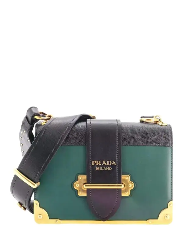 Prada Cahier Leather And Saffiano Leather Small Crossbody Bag - Green