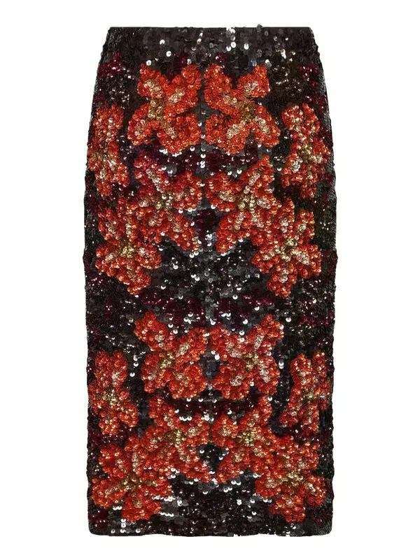 P.a.r.o.s.h Sequin-embellished Floral-pattern Skirt - Black