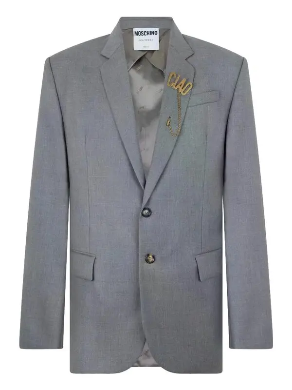 Moschino Logo-pin Single-breasted Blazer - Grey