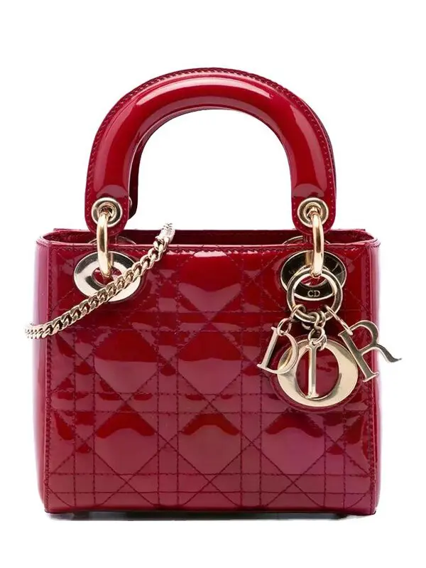 Dior 2018 Mini Patent Cannage Lady Satchel - Red