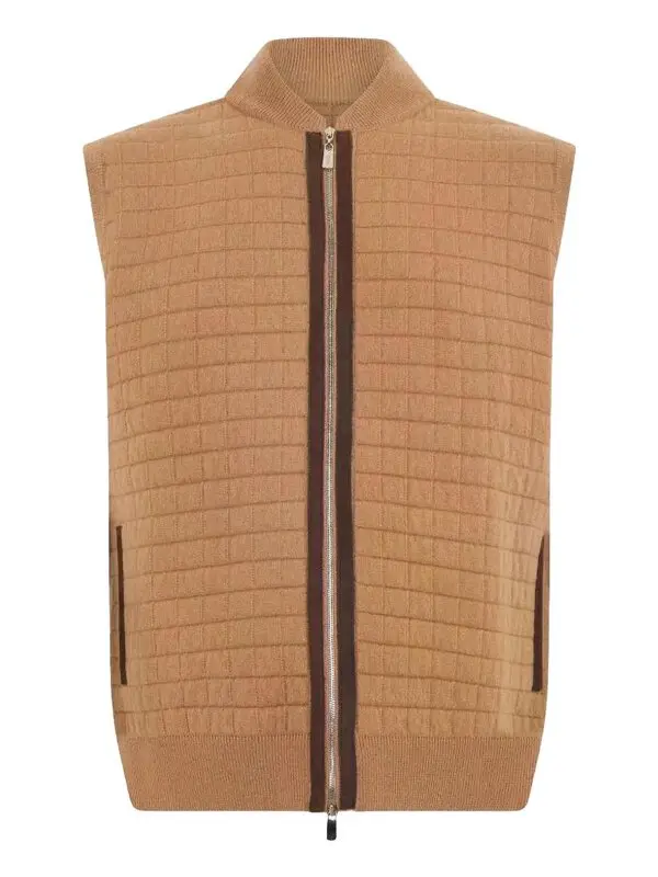 Fedeli Quilted Cashmere Sleeveless Cardigan - Neutrals