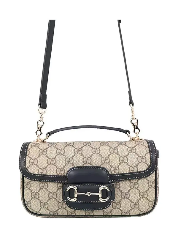 Gucci 2016-2026 Gg Supreme Horsebit 1955 Top Handle Bag Satchel - Black