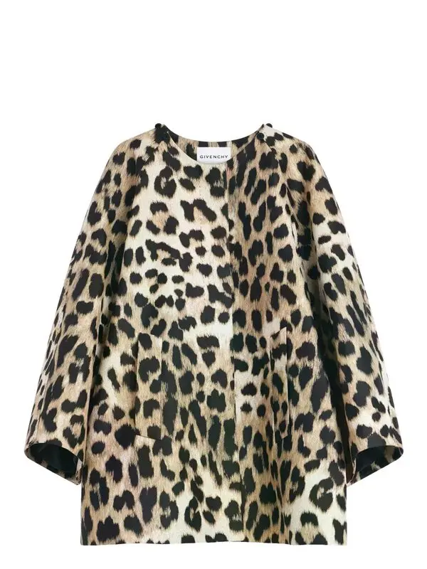 Givenchy Cocoon Coat In Leopard Jacquard With Scarf - Neutrals