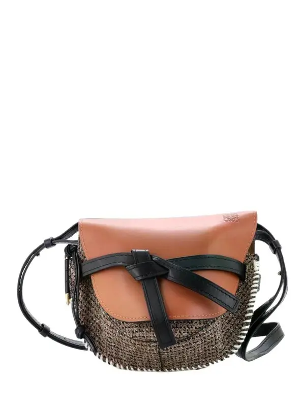 Loewe Gate Shoulder Bag Leather With Tweed Small Crossbody Bag - Brown