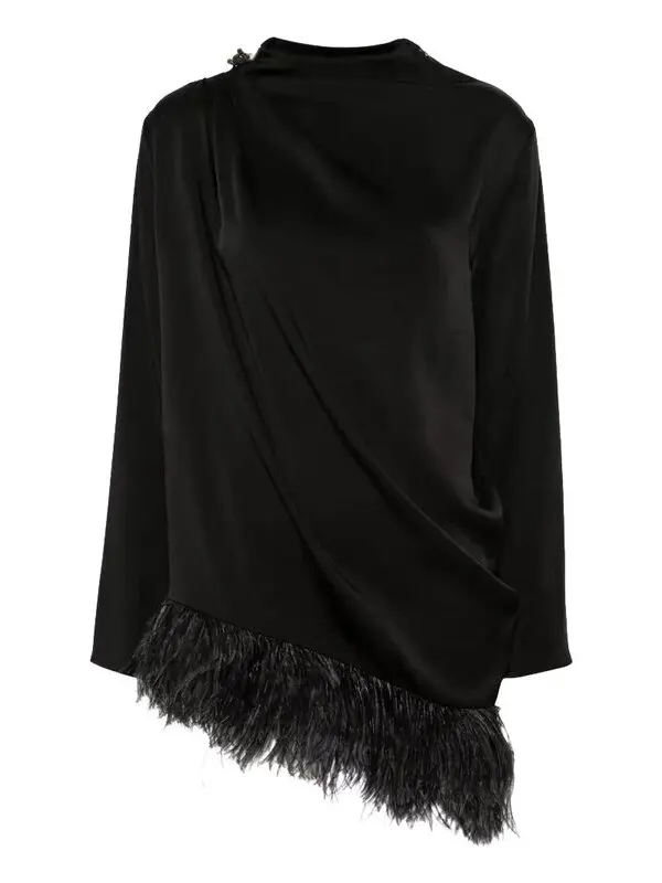 Fabiana Filippi Feather-trim Draped Top - Black