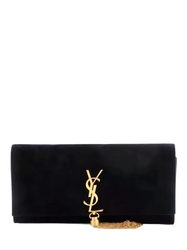 Saint Laurent Classic Monogram Tassel Suede Long Clutch Bag - Black