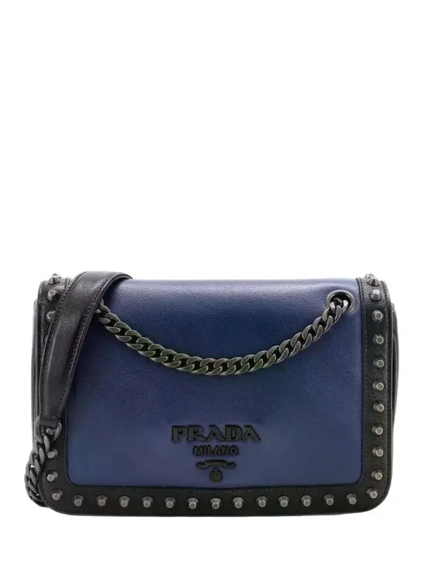Prada Chain Flap Bag Studded Glace Calf Small Crossbody Bag - Blue
