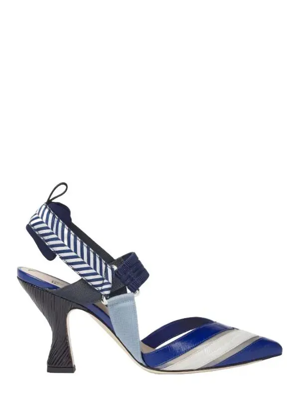 Fendi Iconic Colibrì White And Hagfish And Mesh High-heeled Slingbacks - Blue