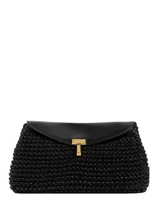 TOTEME Mini T-lock Woven-leather Clutch - Black