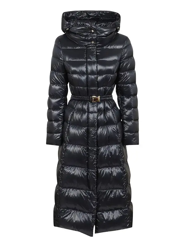 Herno Belted Hooded Long Down Jacket - Black