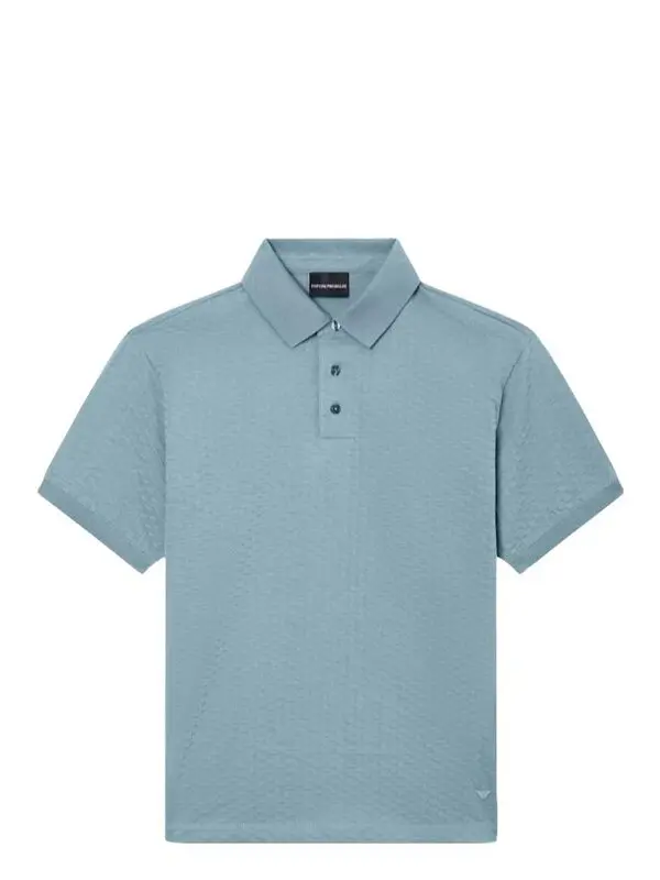 Emporio Armani Geometric Textured Polo Shirt - Light Blue