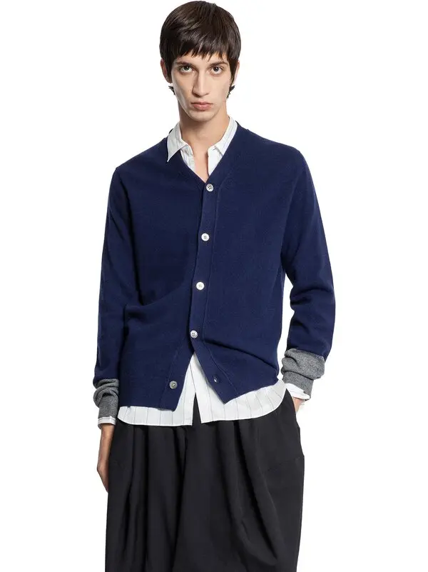 Comme Des Garçons Two-tone Lambswool Cardigan - Blue