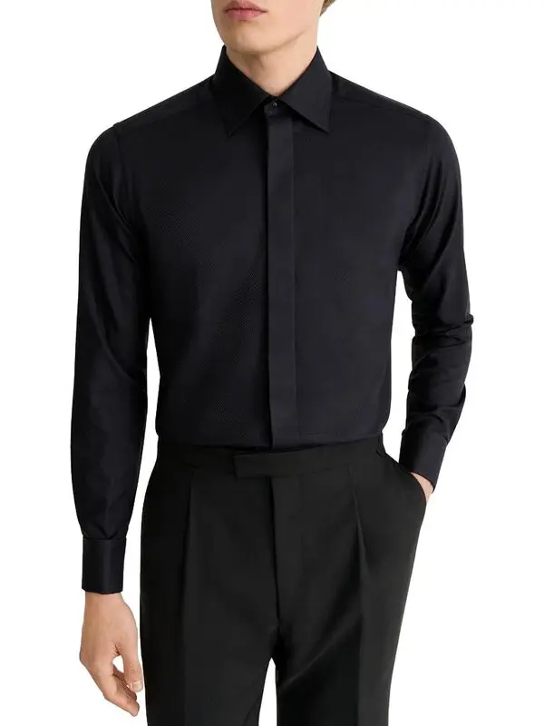 Eton Slim Fit Fly Front Tuxedo Shirt - Black