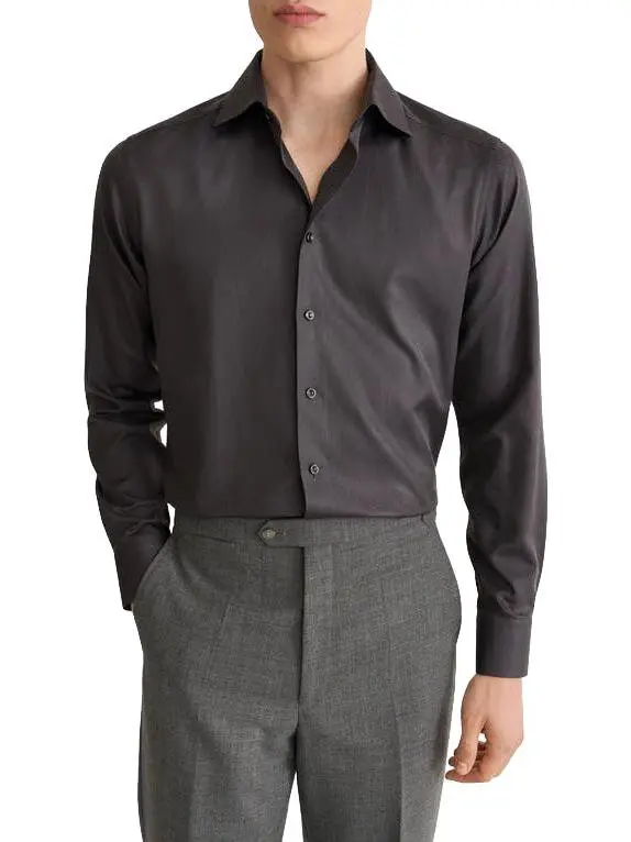 Eton Contemporary Fit Herringbone Cotton Shirt - Black