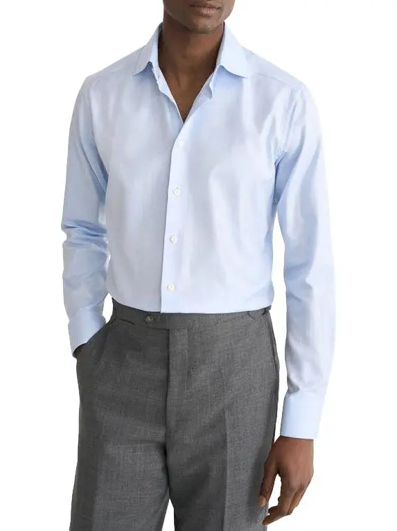Eton Contemporary Fit Herringbone Cotton Shirt - Light Blue