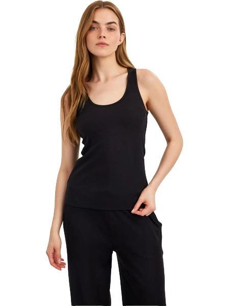 BEACH LIFE BY GOTTEX Summer Lounge Ribbed Racerback Tank Top - Black