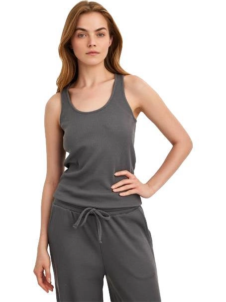 BEACH LIFE BY GOTTEX Summer Lounge Waffle Racerback Tank Top - Dark-grey