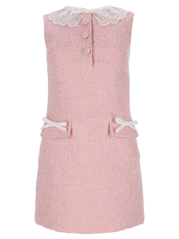 SELF-PORTRAIT Mini Abito In Bouclé Con Colletto In Pizzo - Pink