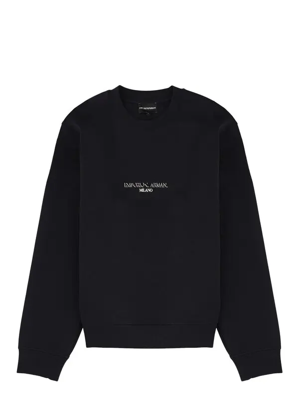 Emporio Armani Felpa In Double Jersey Con Logo A Contrasto - Black