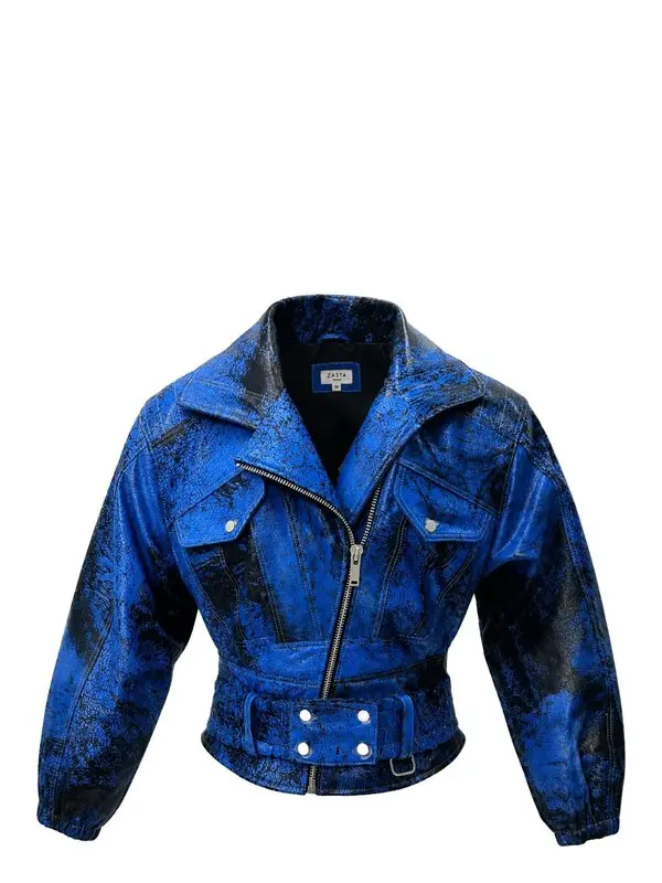 ZASTASTUDIO Rusted Rollers Cropped Bomber Jacket - Blue