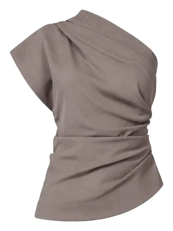 ELAMINS Asymmetric Drape Top - Brown
