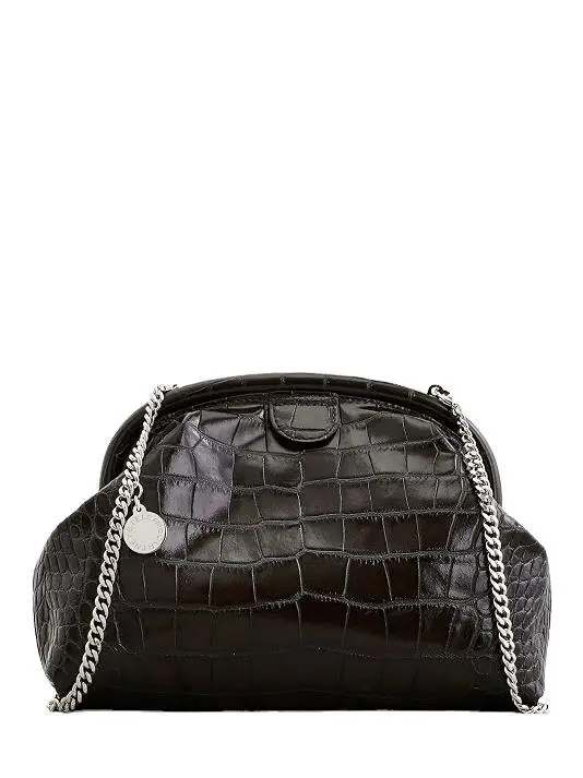 Stella McCartney Falabella Soft Faux Leather Croc Clutch With Chain - Coffee