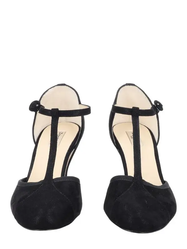 Repetto Goat Suede Heeled Loafer With Lamb Leather Lining & Split Leather Sole - Black