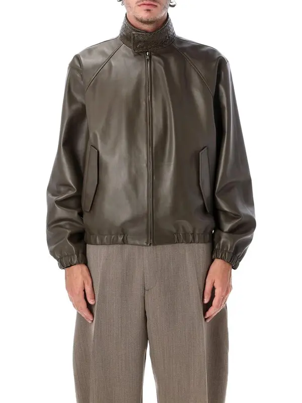 Bottega Veneta Relaxed Lambskin Leather Blouson With Intrecciato Collar - Verde