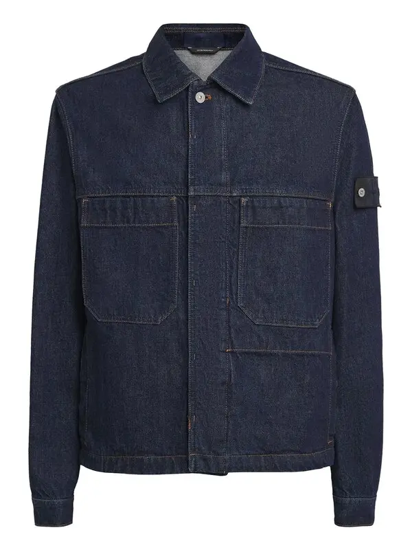 Stone Island Denim Biker Jacket - Blue